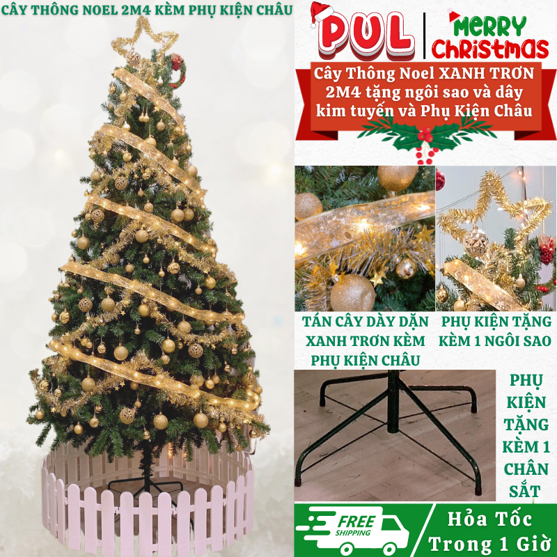 [ 𝙓𝙈𝘼𝙎] Cây thông noel XANH TRƠN 2M4 trang trí decor giáng sinh trong ...