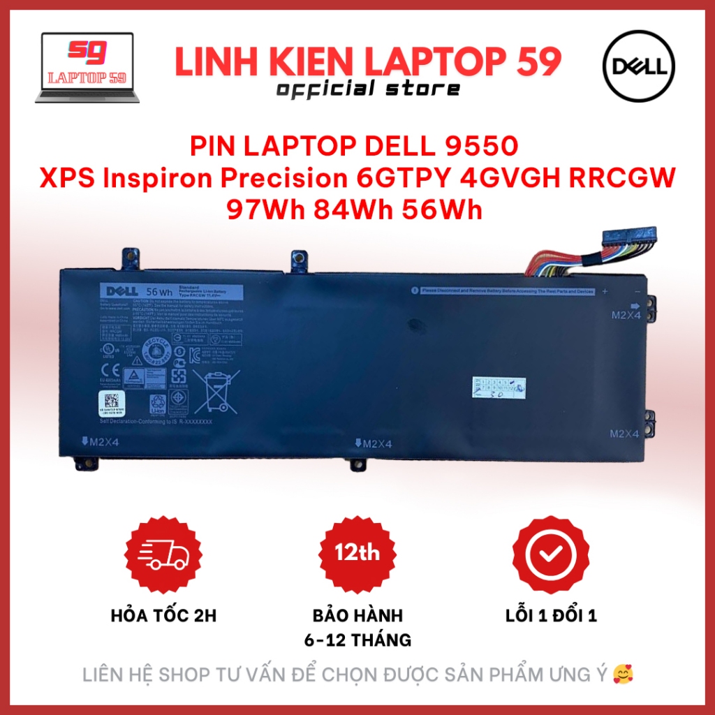 Pin DELL XPS 15 9550 9560 Precision 5510 5520 Inspiron 15 7590 7591 ...