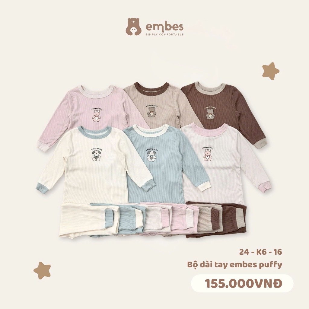 Bộ Dài Tay Cho Bé Embes Puffy, Bộ Thu Đông Dài Tay Chất Tăm Mềm Mịn Cho ...