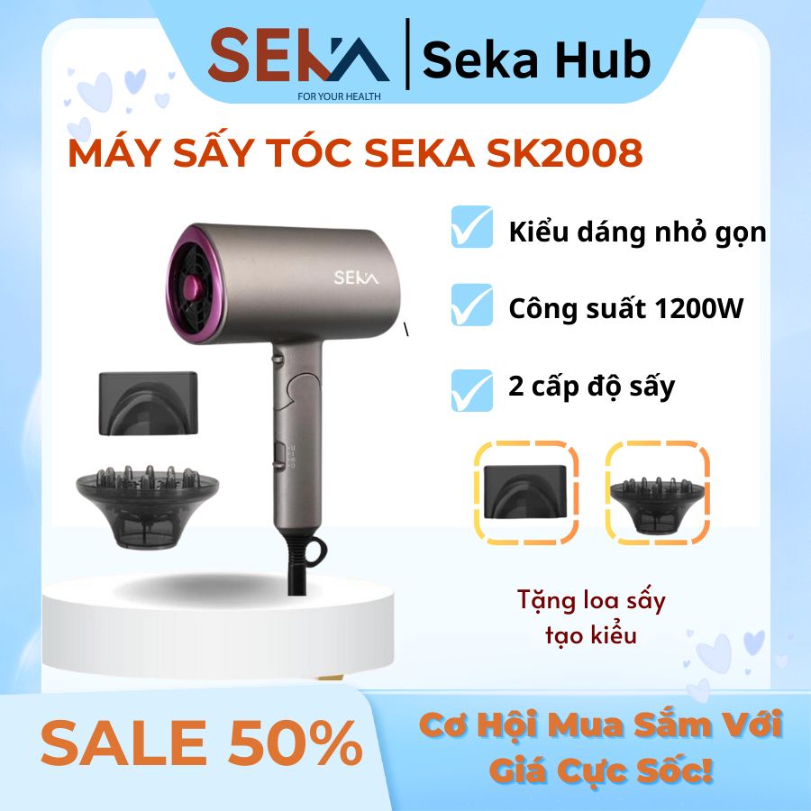 Máy sấy tóc mini gấp gọn seka SK2008 công suất 2200W tạo kiểu 3 chế độ ...