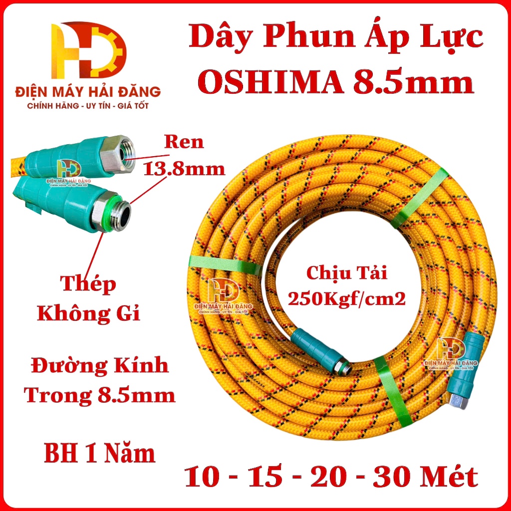 Dây áp lực OSHIMA 8.5mm Dài 10/15/20/30 Mét. 3 Lớp.Ren 13.8mm. Bấm sẵn ...
