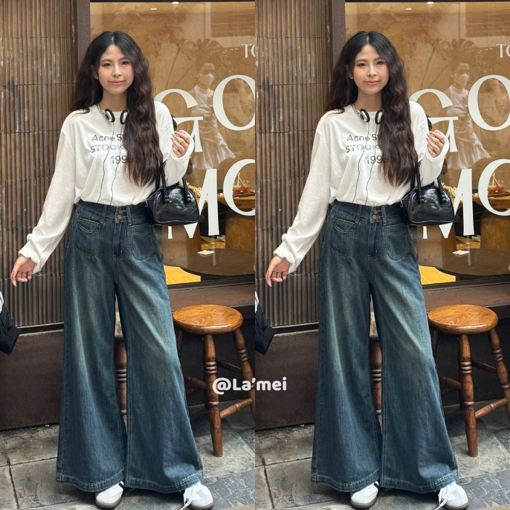 LA'MEI - Quần jeans ống rộng cạp cao phối 2 túi trước cá tính nổi bật ...