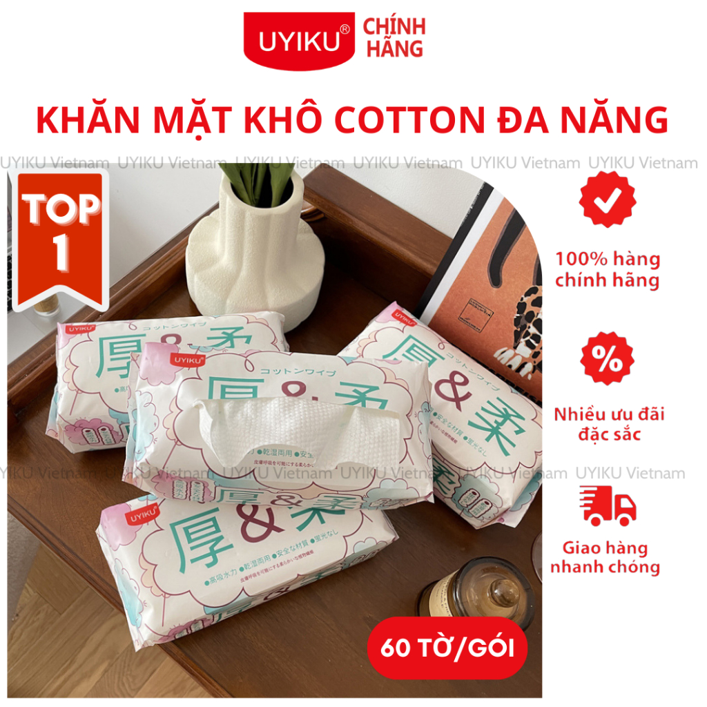 Khăn mặt khô cotton đa năng UYIKU Nhật Bản dùng 1 lần gói 60 tờ | Shopee Việt Nam