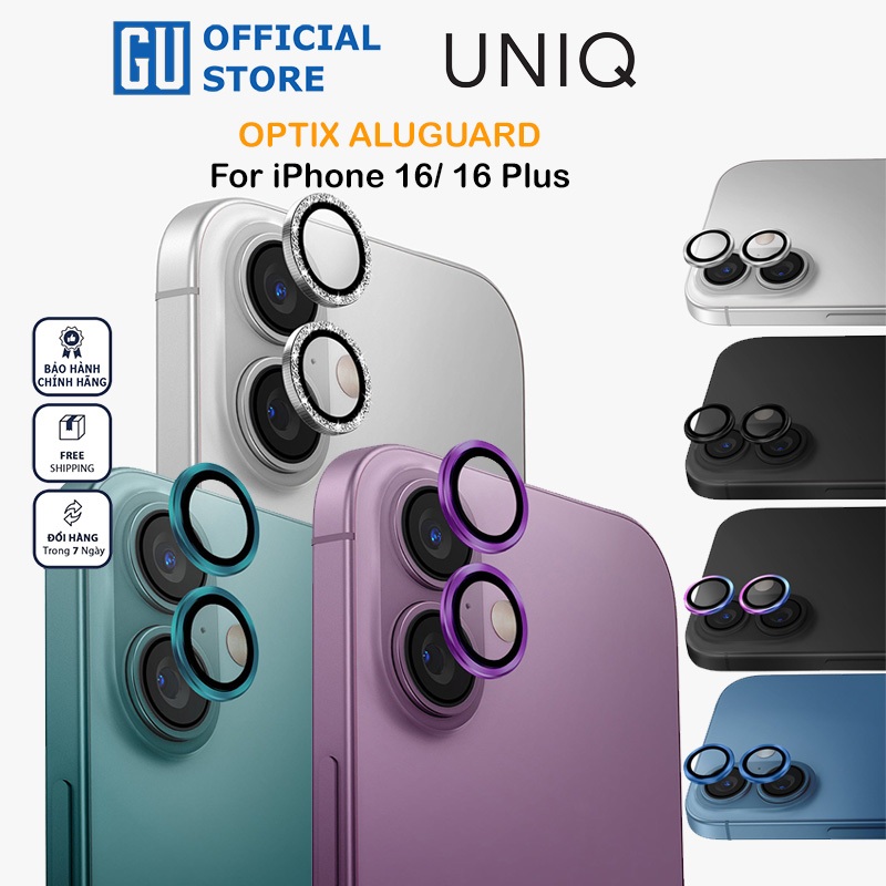 Kính Bảo Vệ Camera UNIQ OPTIX ALUGUARD Cho iPhone 16/ 16 Plus Khung Hợp ...