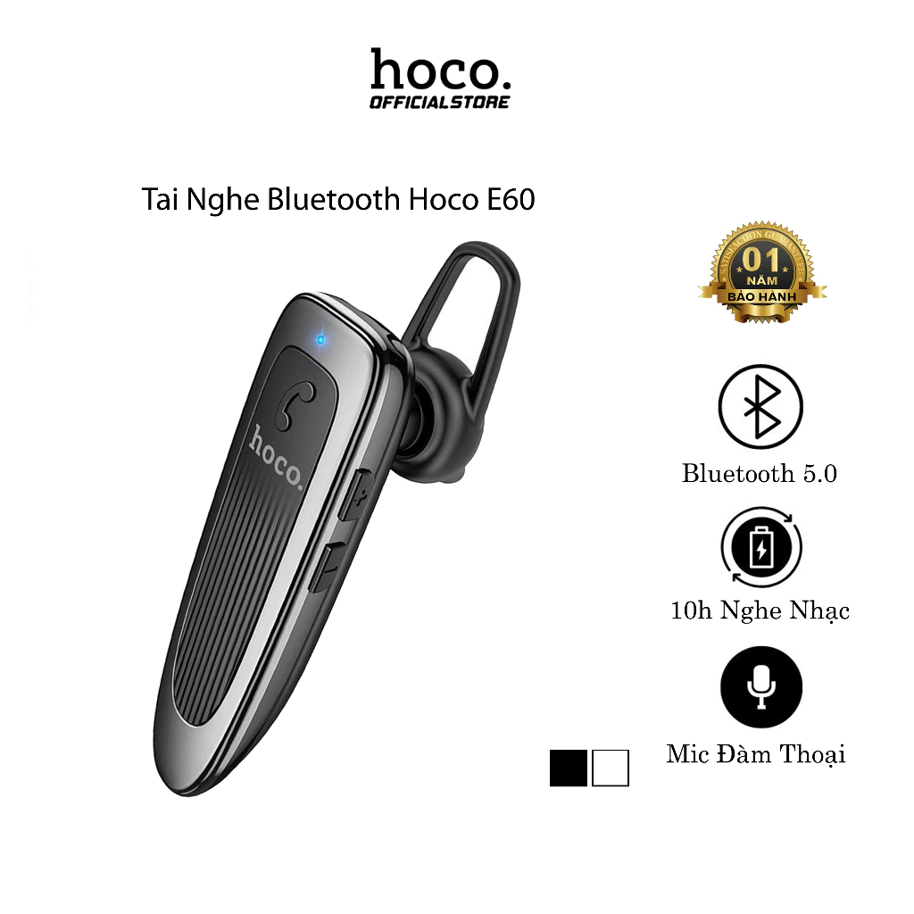 Tai nghe bluetooth Hoco E60, tai nghe bên có mic đàm thoại, 10h nghe nhạc, nút điều chỉnh âm ...