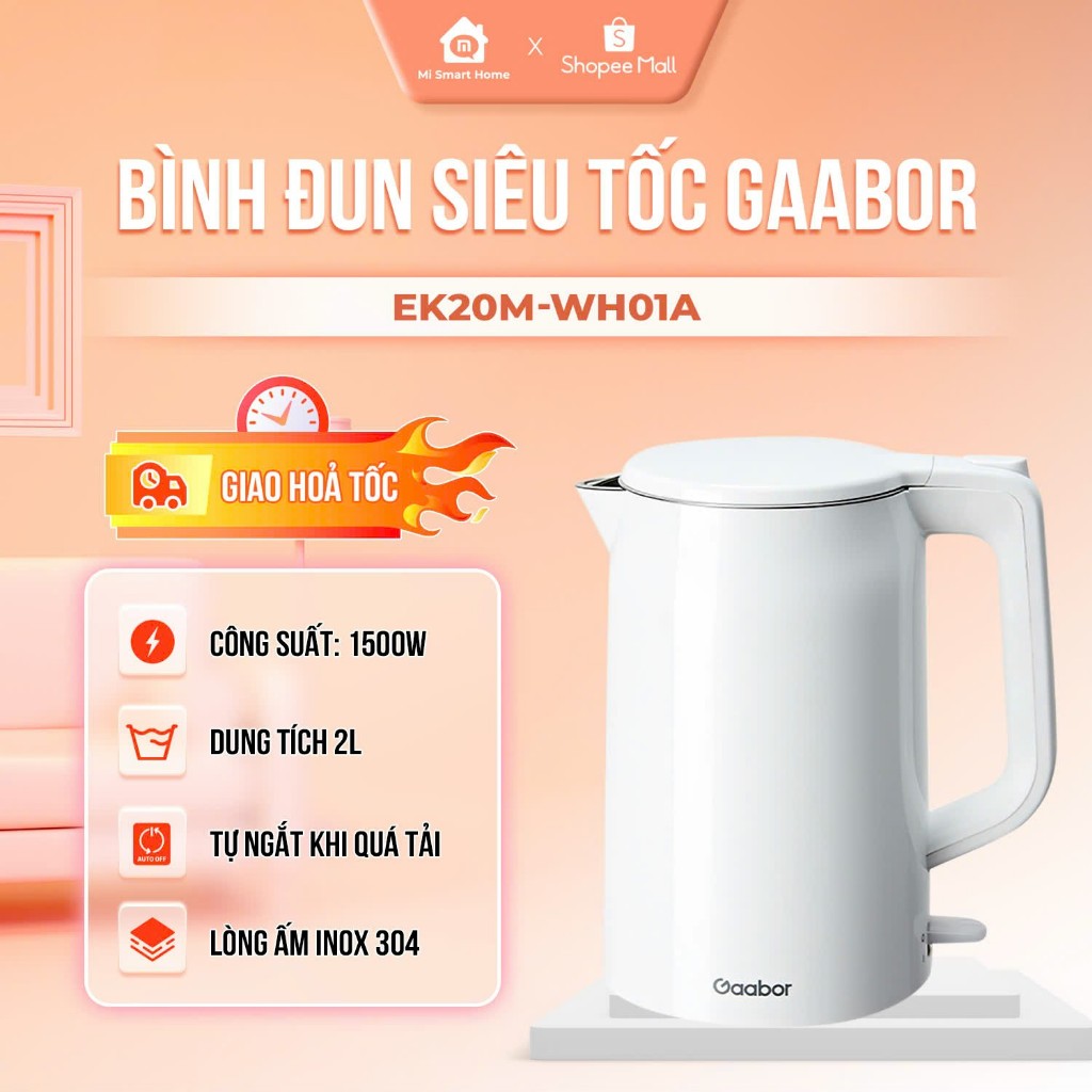 Bình đun siêu tốc Gaabor EK20M-WH01A dung tích lớn 2L công suất 1500W ...