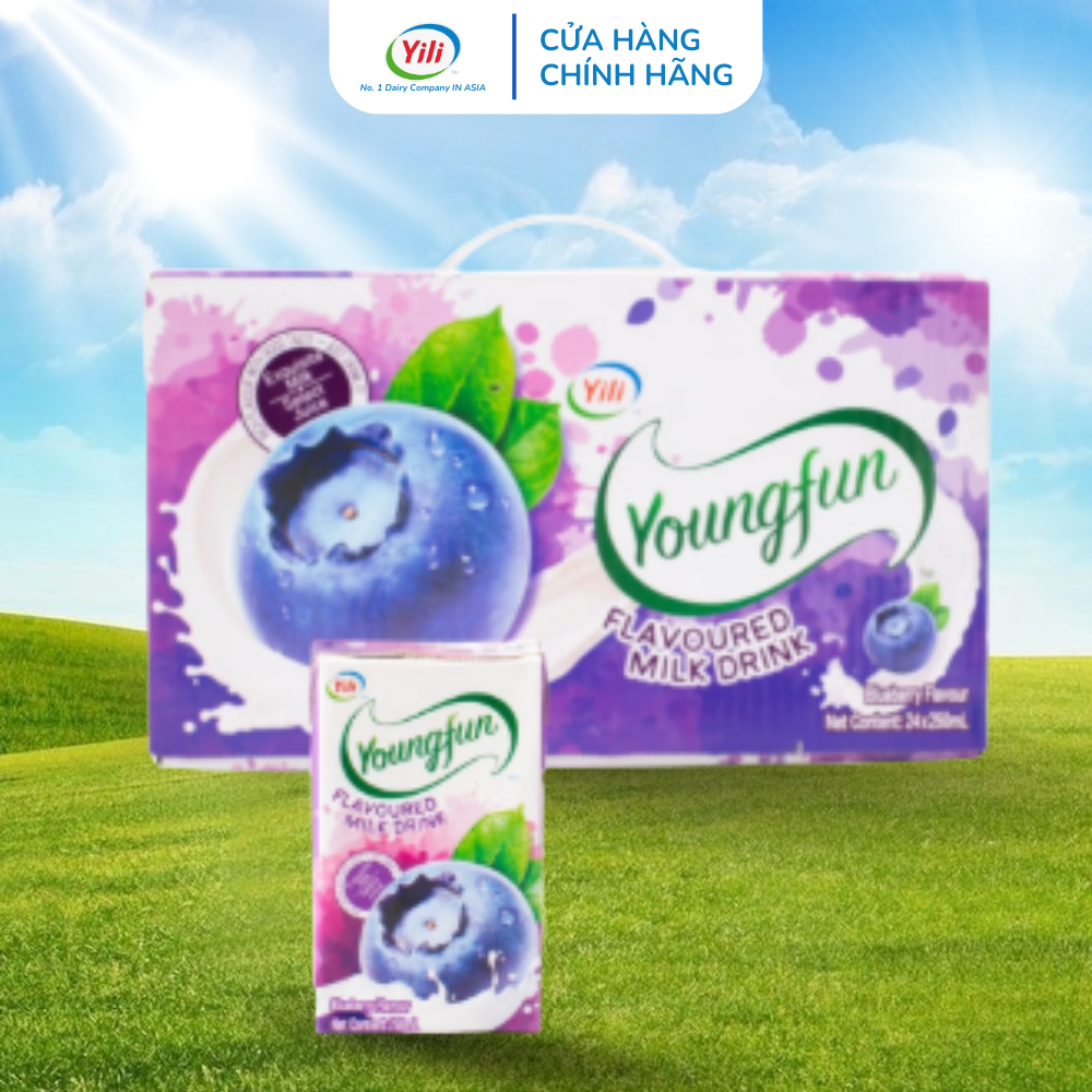Thùng sữa uống Yili Youngfun hương việt quất 24 hộp * 250ml, hàng nhập khẩu hàng đầu châu á ...