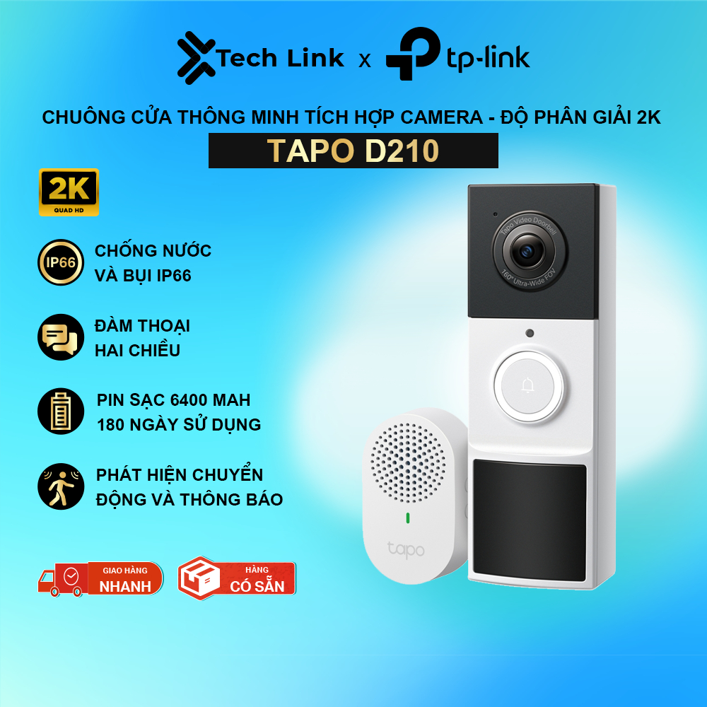 Chuông Cửa Thông Minh Tích Hợp Camera TP-Link Tapo D210 Công Nghệ A.I, Độ Phân Giải 2K 3MP ...