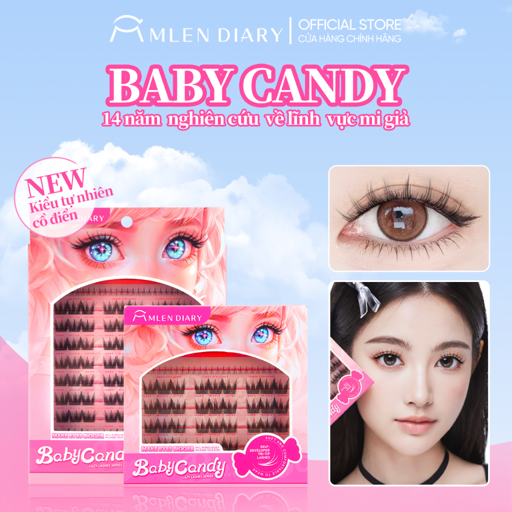 MLEN DIARY Lông Mi Giả Baby Candy Mi Cụm Mềm Mại Và Keo 4in1 Tự Nhiên ...
