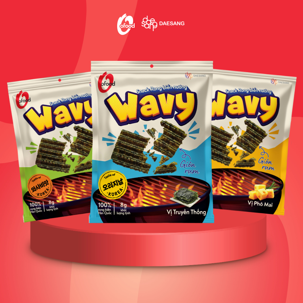 Snack Rong biển nướng Wavy 8g O'Food (Vị wasabi, truyền thống, phô mai ...