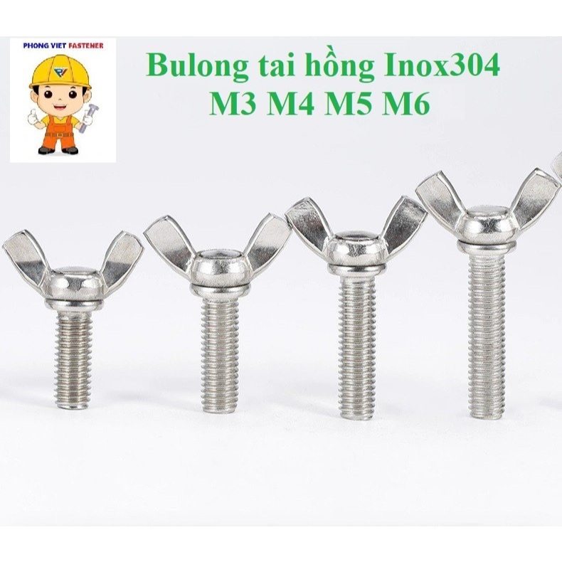 (INOX304) 5 cái M3 -M6 Bulong tai hồng tai chuồn M3,M4,M5,M6 inox304 | Shopee Việt Nam