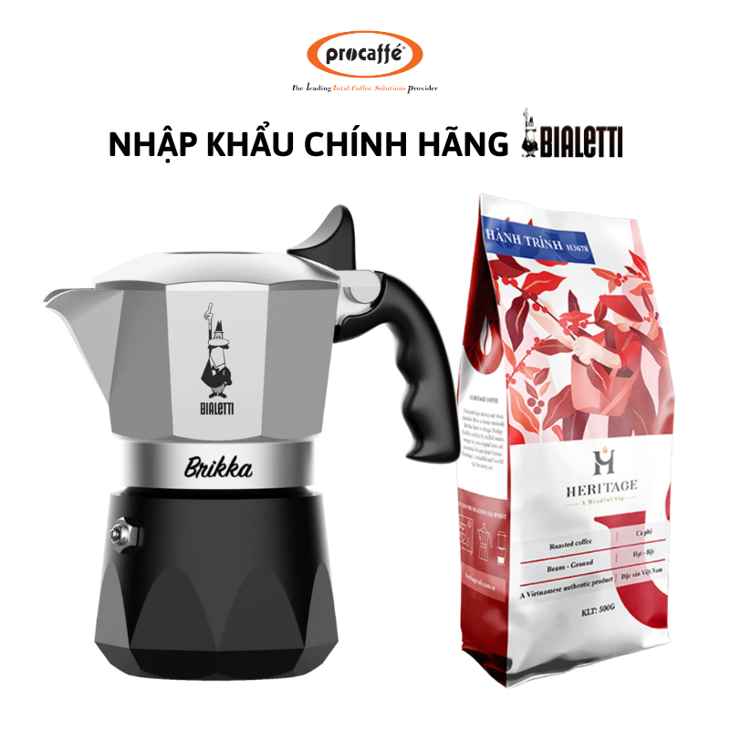 Combo Ấm pha cà phê Bialetti Brikka và 500g cafe pha ấm Heritage H3678 ...