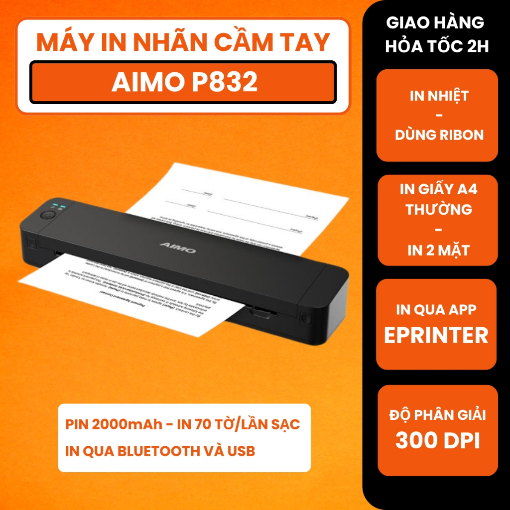 Máy In A4 Di Động P832 - In giấy A4 thường - Kết nối Bluetooth in trực ...