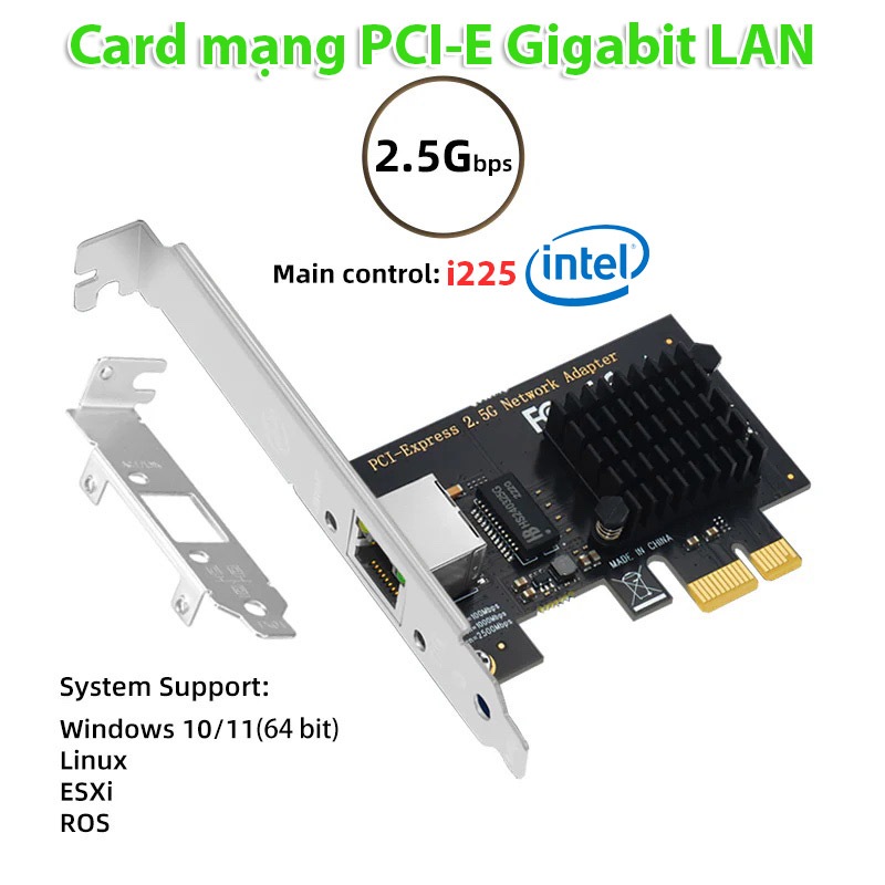 Card mạng PCIe 1X to LAN RJ45 Ethernet 2.5G intel i225 cho máy tính PC ...