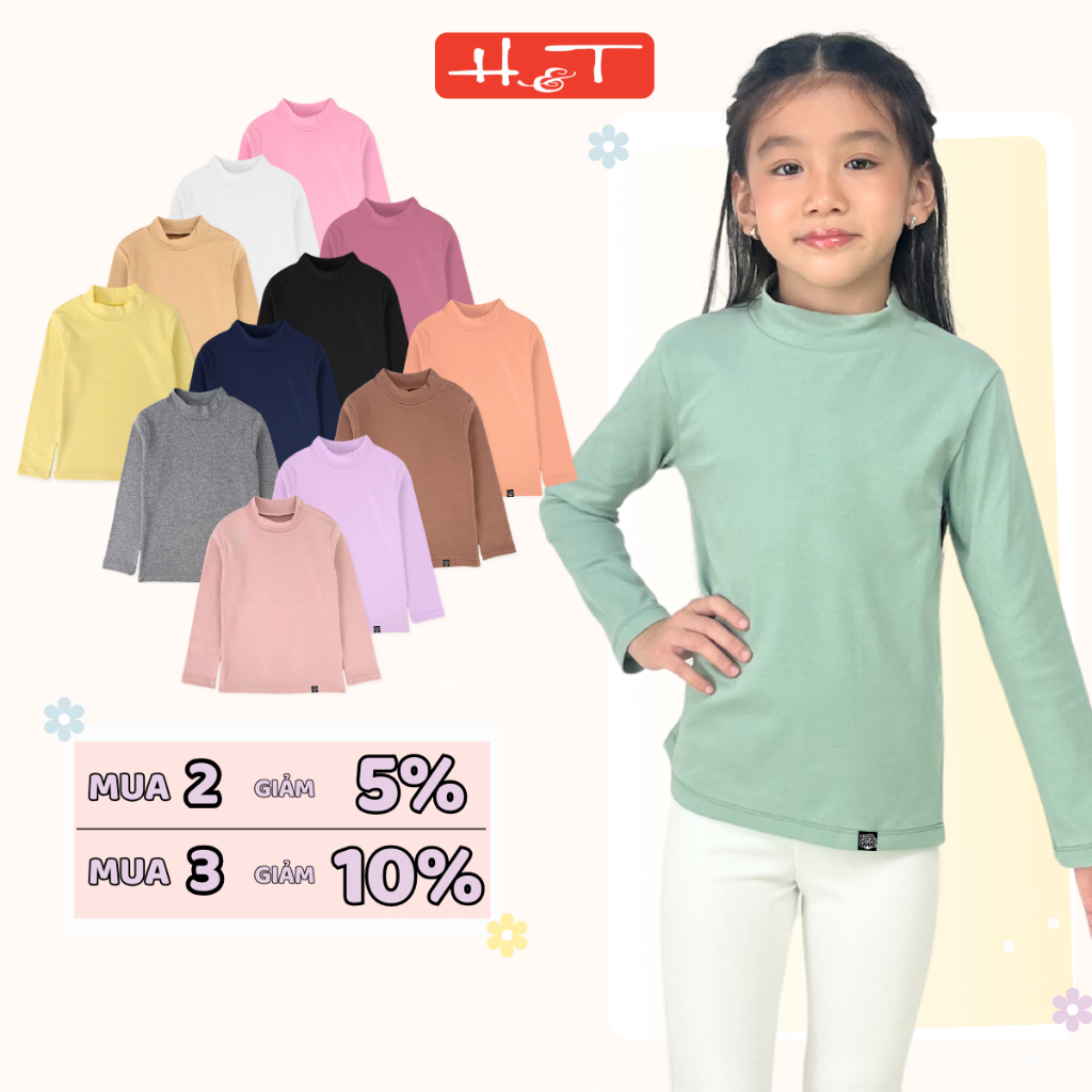 Áo giữ nhiệt bé trai, bé gái HT-áo cổ lọ 3 phân dáng basic chất rib ...