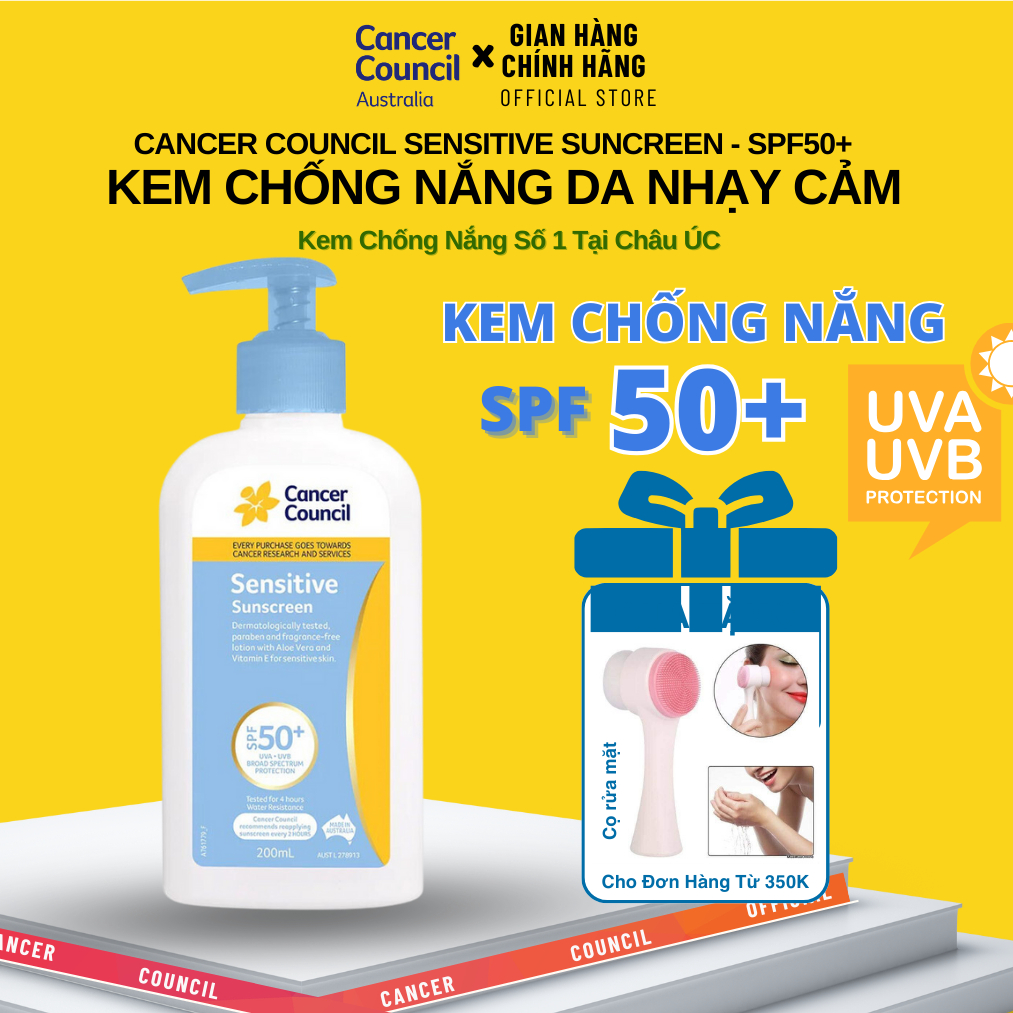 Kem Chống Nắng Cancer Council Sensitive SPF50+/PA++++ 200ml Dành Cho Da ...