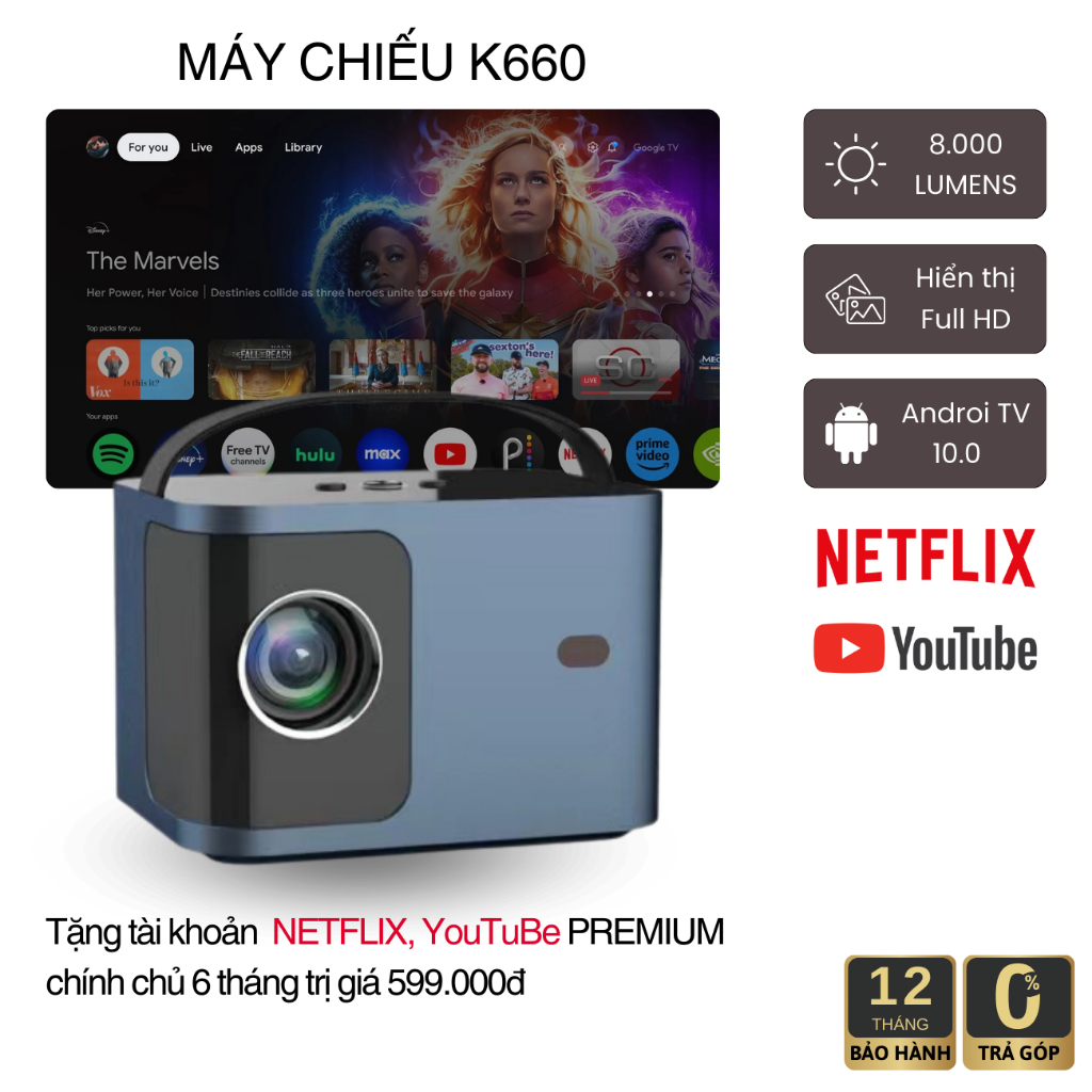 Máy Chiếu Mini K660 Plus Hệ Điều Hành Android, Chất Lượng Hình Ảnh Full HD, Độ Sáng Cao - Bảo ...