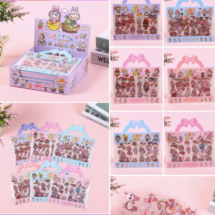 Hộp 30 túi xách sticker Baby three Labubu, hộp 48 vỉ sticker Baby three ...