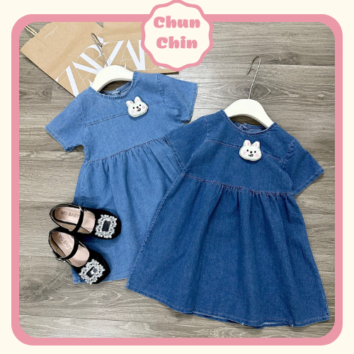 V054 Chun Chin | Váy Jean Cộc Tay Đính Thỏ Cho Bé Gái 9-27kg | Shopee ...