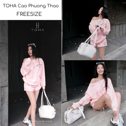 Set Short Áo Dài Tay Trễ Vai In Chữ Hồng By TOHA CPT | Shopee Việt Nam