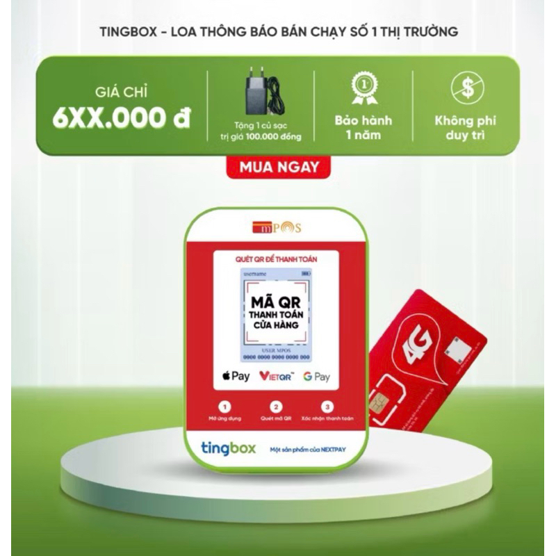 ( BH 12 tháng )Loa Ting Box đọc thông báo giao dịch - không thu phí duy ...