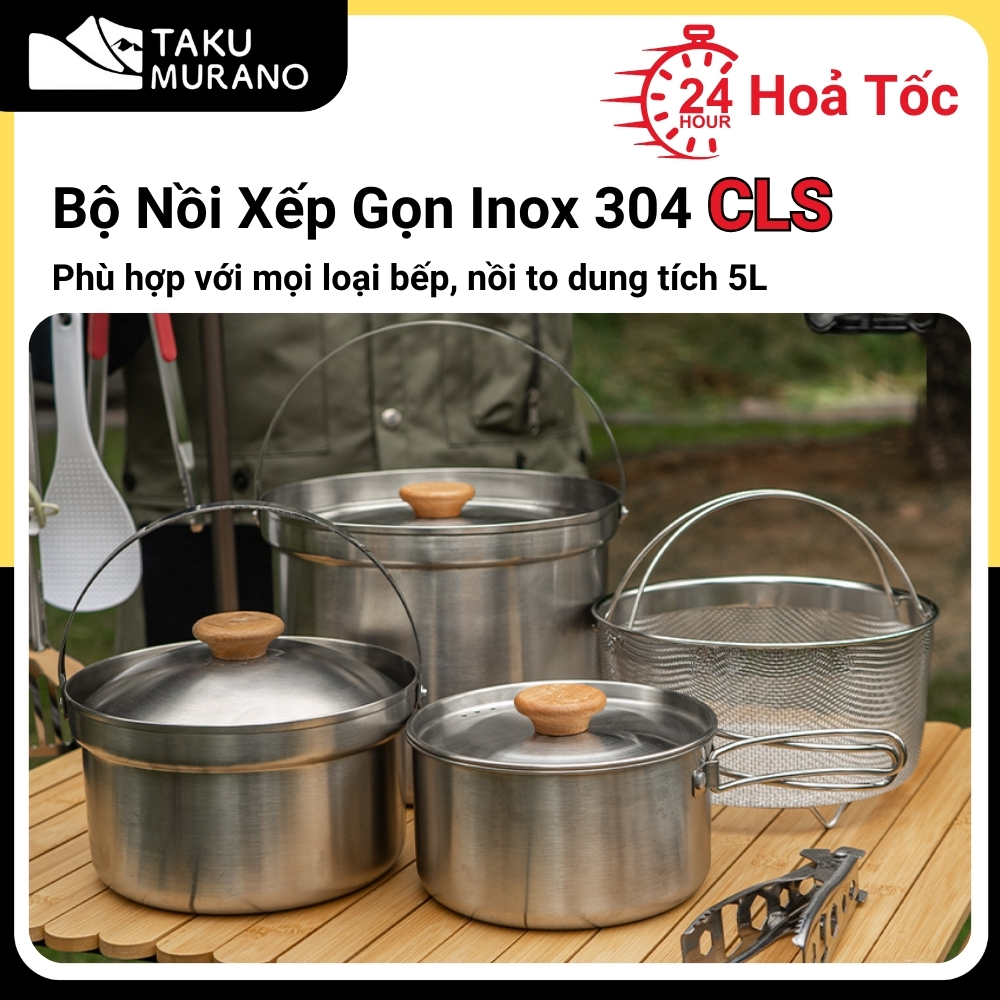 Bộ Nồi Cắm Trại Inox 304 Cao Cấp Chính Hãng CLS, Bộ Xoong Nồi Chống Gỉ An Toàn Cho Người Sử Dụng ...