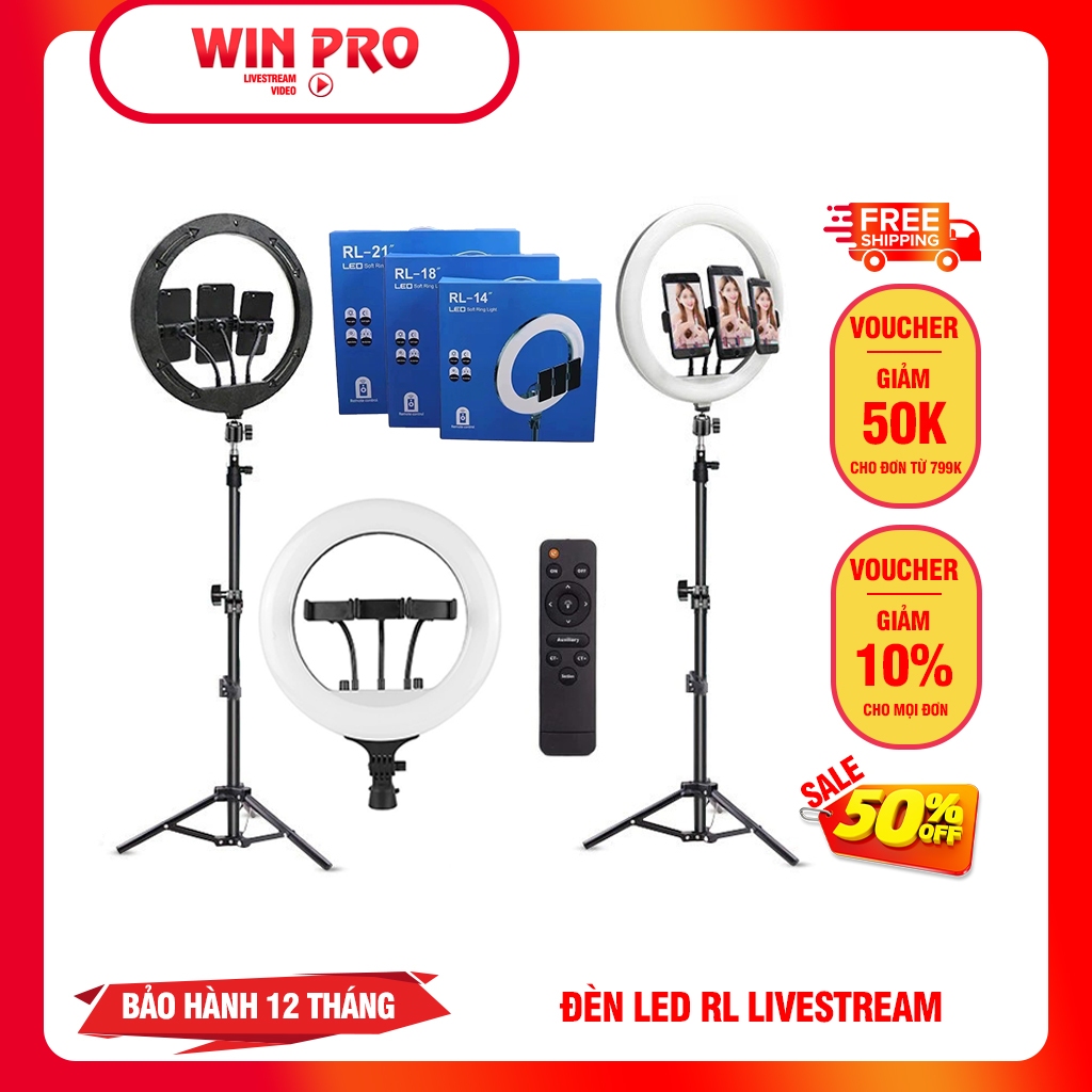 Đèn Livestream RL14 36cm- RL 18 45cm - RL 21 54cm 🚚FREESHIP💰 – 3 Kẹp Điện Thoại, Chân Linco 2.1m ...