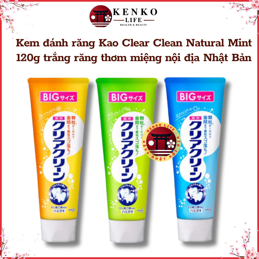 Kem đánh răng Kao Clear Clean Natural Mint 120g trắng răng thơm miệng nội địa Nhật Bản | Shopee ...