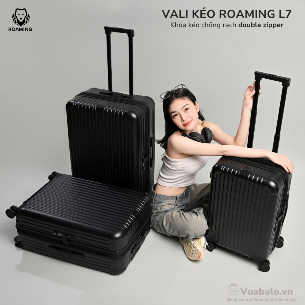 Vali kéo Chính hãng ROAMING size 20/24/26 L7 Đen Khóa kéo YKK dây kéo ...