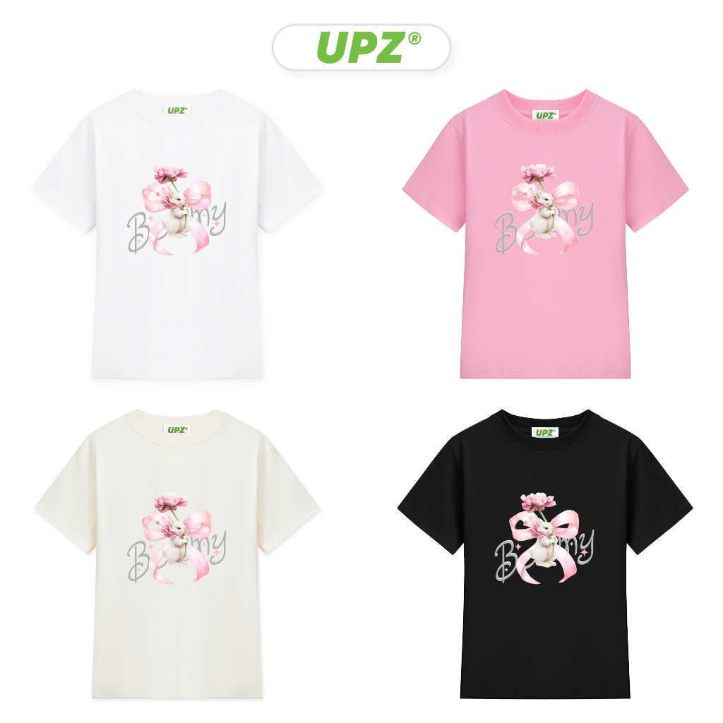 UPZ Áo Thun Baby Tee Cotton Cổ Tròn Nữ Tay Ngắn In Hoạ Tiết Thỏ Nơ Hồng ...