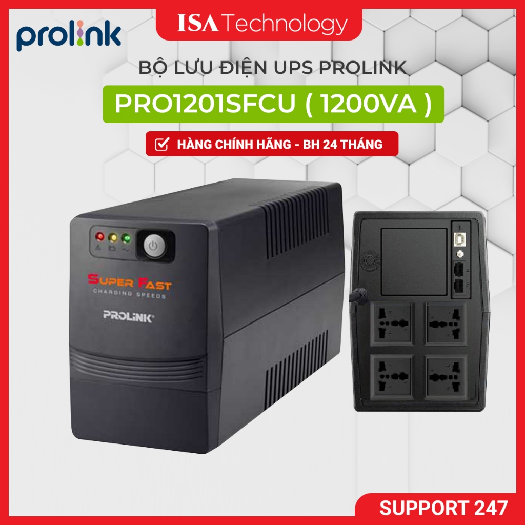 Bộ lưu điện UPS Prolink PRO1201SFCU(1200VA/600W) (Có cổng USB) tương ...