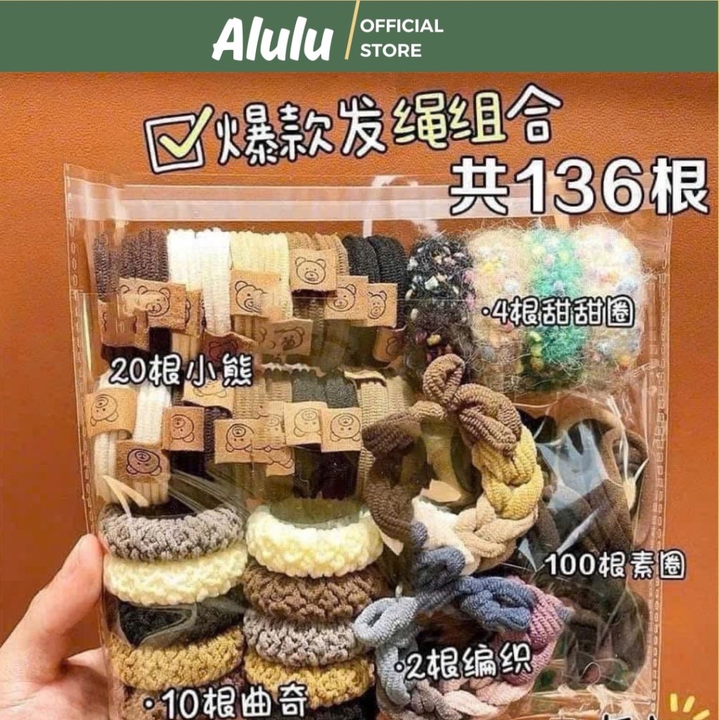 Set 136 Chun Buộc Tóc - Dây Chun Cột Tóc Các Loại, Dây Co Giãn Không ...