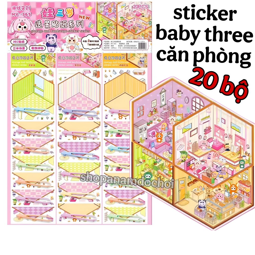 Vỉ 20 bộ sticker baby three loại sáng tạo căn phòng sinh hoạt | Shopee ...