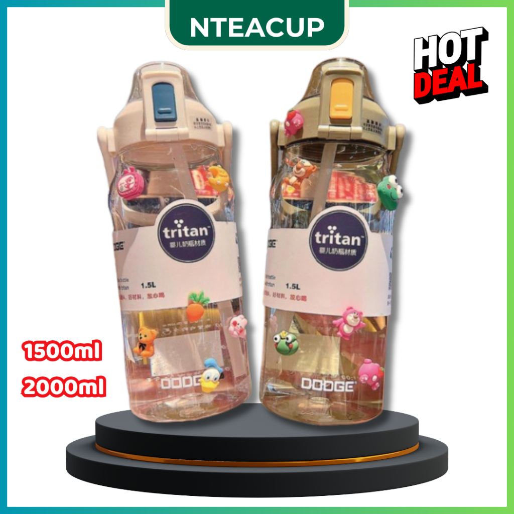 Bình nước thể thao Dodge DL22625 15000ml 2000ml có ống hút chia vạch chất liệu nhựa tritan ...