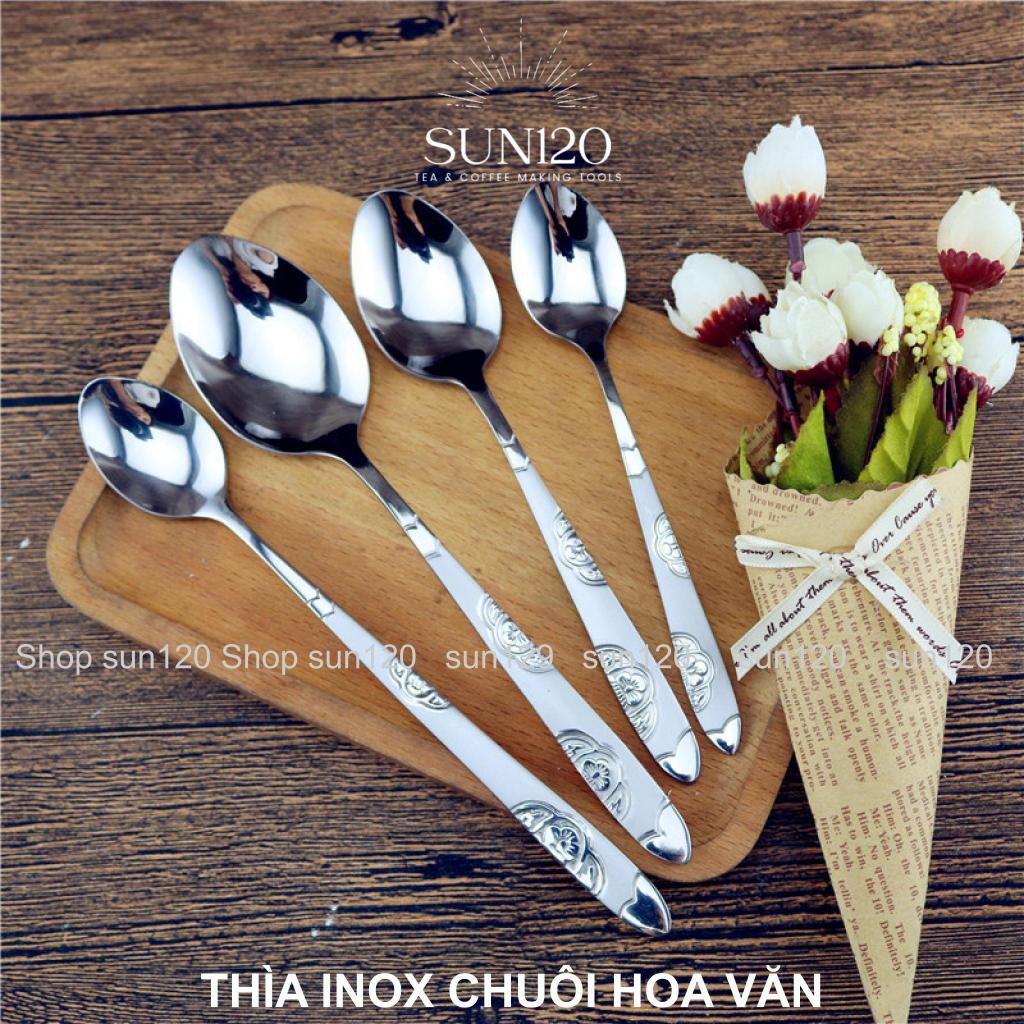 Thìa inox cán hoa nhiều kích thước để ăn cơm, cháo, thìa cafe, ăn chè ...