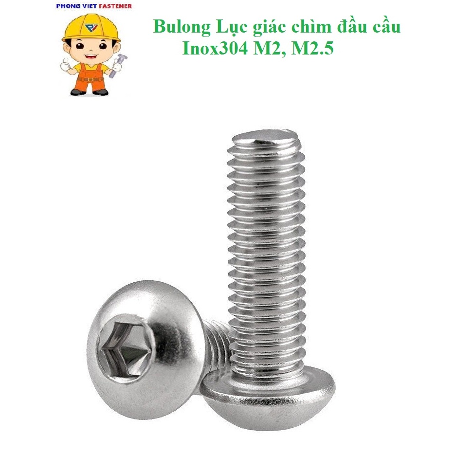(INOX304)10 cái M2, M2.5 bulong lục giác chìm đầu cầu inox304 M2,M2.5 ...