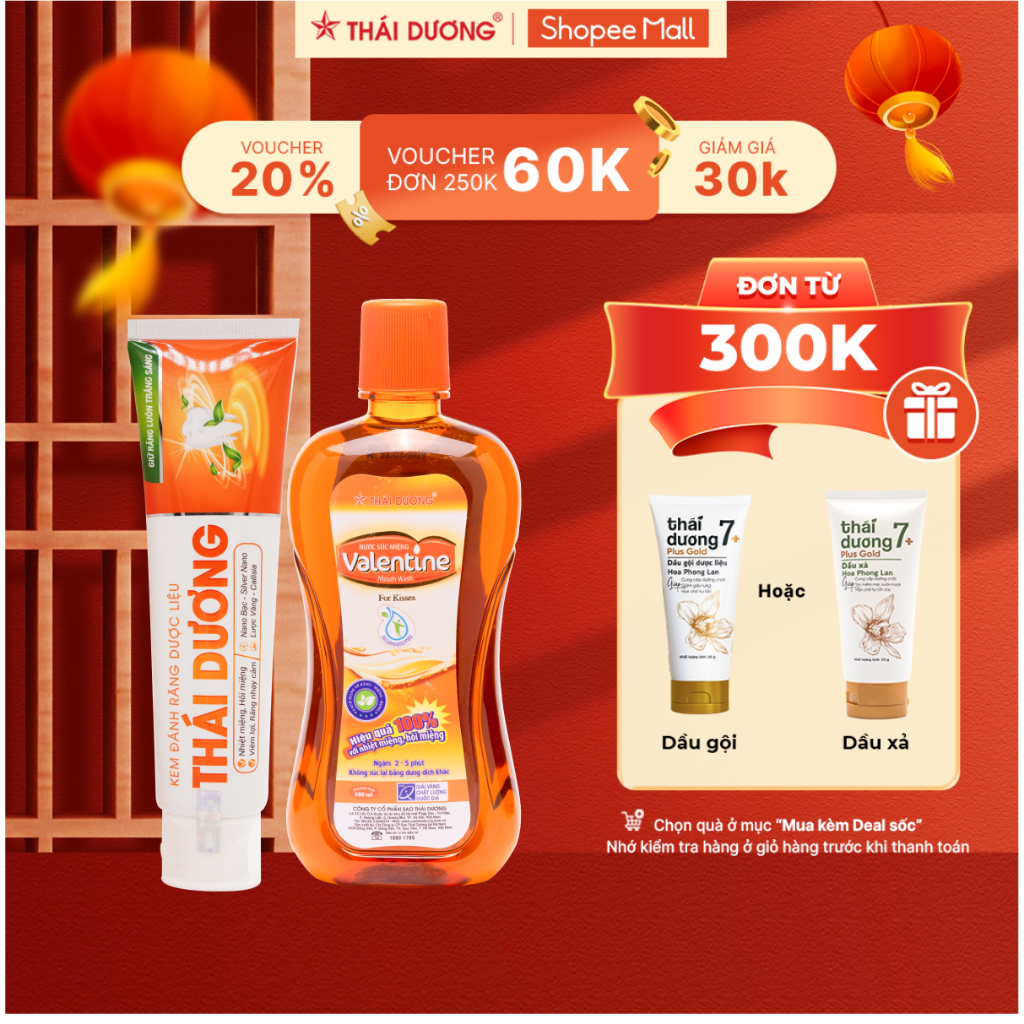 [VHL x STD] COMBO 3 Kem đánh răng Thái Dương 150g X3 + 1 Nước súc miệng Valentine 500ml + 1 Sữa ...