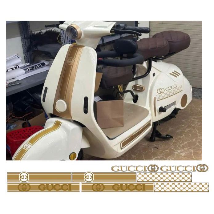 tem xe điện gucci vàng đồng mẫu 10 decal rời 3 lớp | Shopee Việt Nam