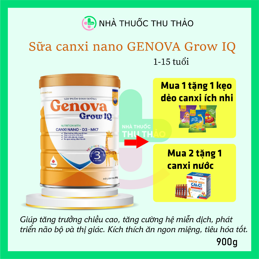 Sữa canxi nano phát triển chiều cao cho bé Genova Grow IQ 900g - Phát ...