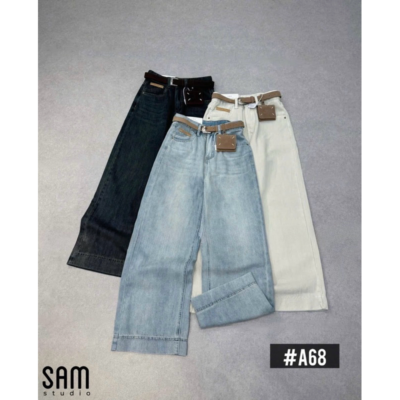 Quần jeans suông dáng NGẮN nấm lùn tag trước +kèm đai hàng QC A68 sẵn ...