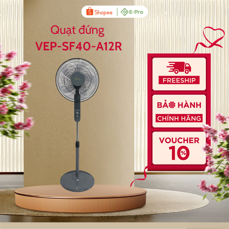Quạt đứng E-pro VEP-SF40-A12R - 3 chế độ gió - Hẹn giờ 7 tiếng - Điều ...