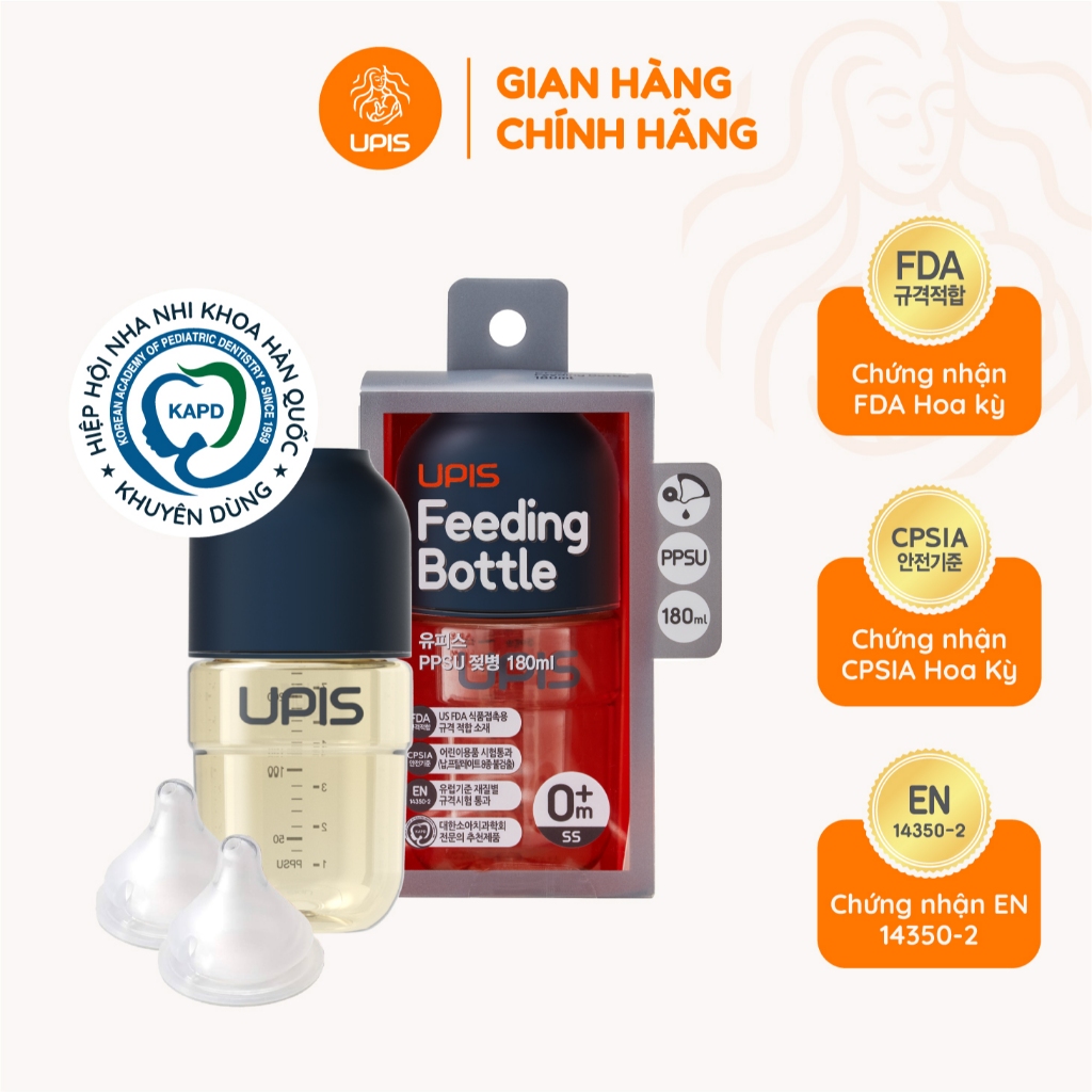 Bình sữa cao cấp UPIS Hàn Quốc cho bé từ 0M+ size SS 180ml màu xanh navy | Shopee Việt Nam