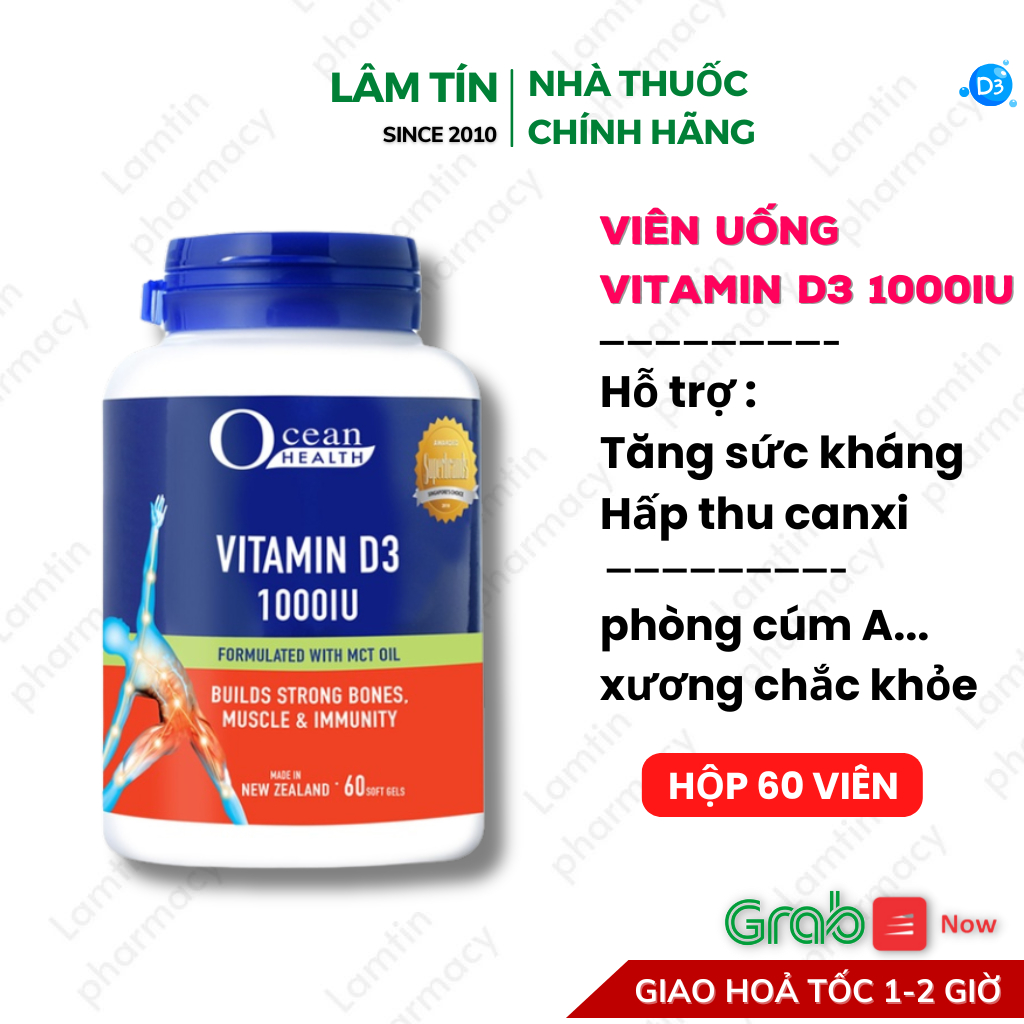 (Chính Hãng) Vitamin D3 1000IU Ocean Health hấp thu canxi tối ưu tăng ...