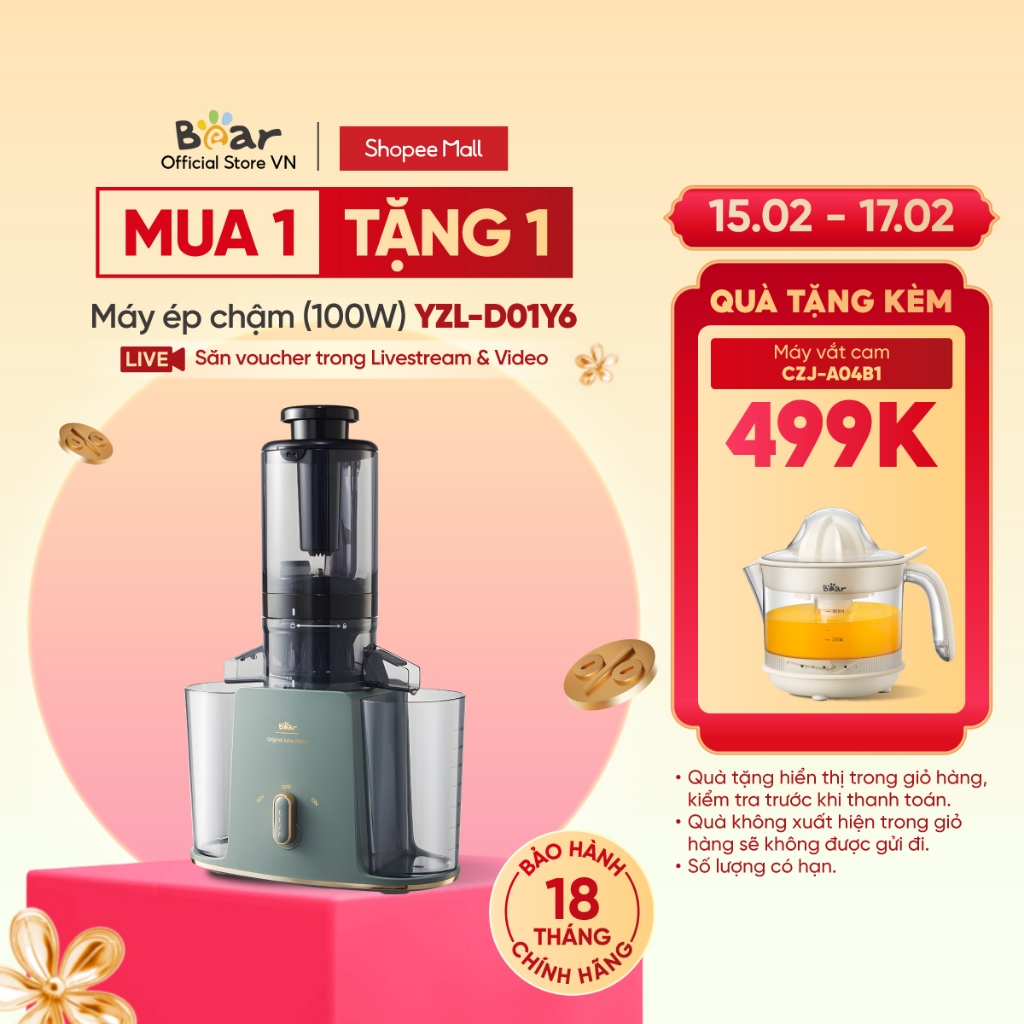 [15.2-17.2 TẶNG MÁY VẮT CAM] Máy ép chậm đa năng Bear YZJ-D01Y6 - Hàng Chính Hãng | Shopee Việt Nam
