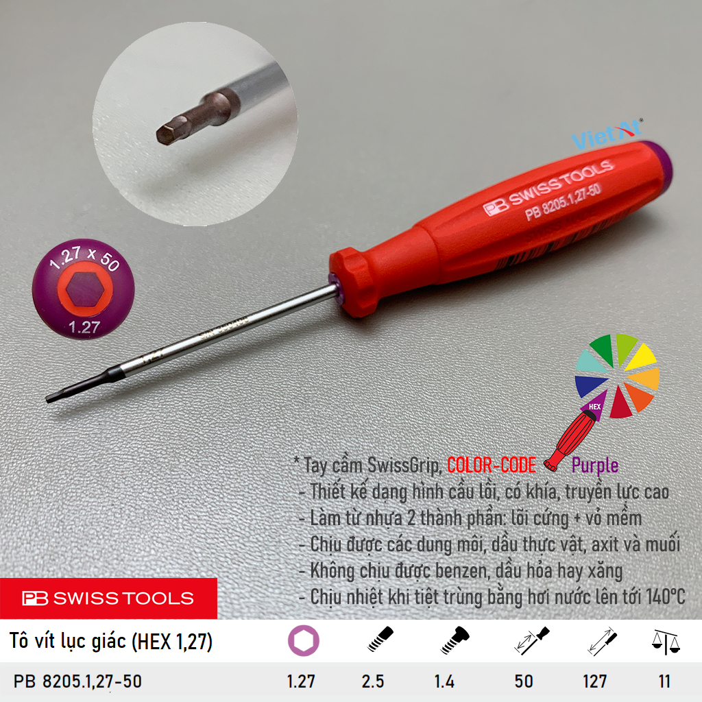 Tô vít lục giác PB 8205.1,27-50 (HEX) dài 127mm tay cầm SwissGrip/Color Code/Pruple | PB Swiss ...