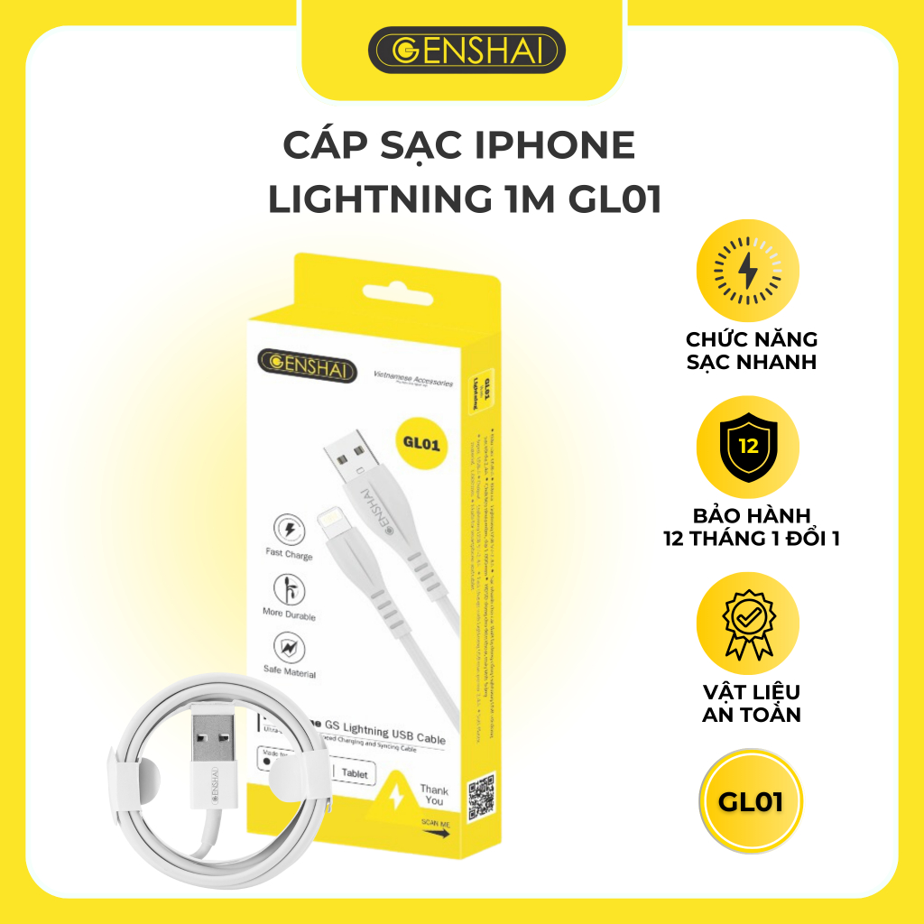 Cáp sạc nhanh Genshai GL01 dây 1m IBảo hành 12 tháng 1 đổi 1I | Shopee ...