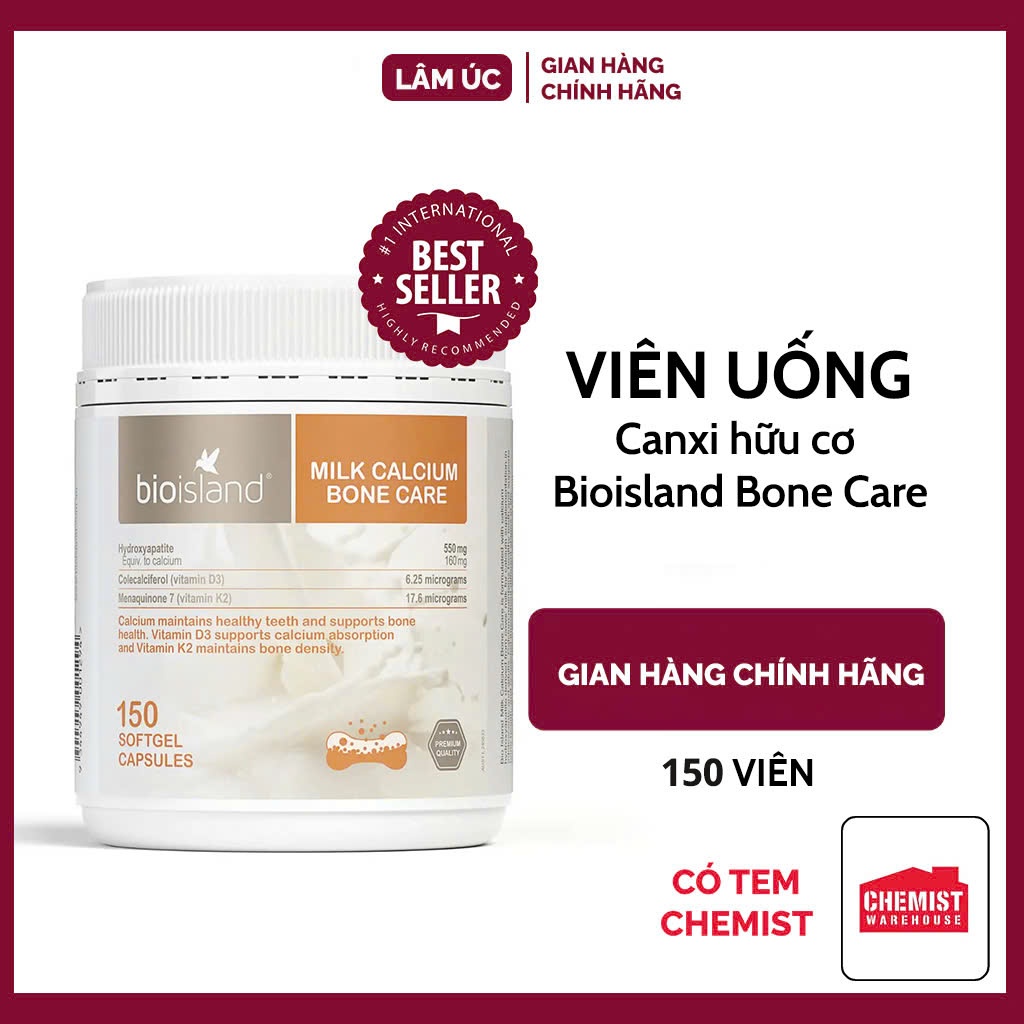 Viên uống Canxi hữu cơ Bioisland Milk Calcium Bone Care Úc bổ sung canxi cho mẹ bầu , người lớn ...