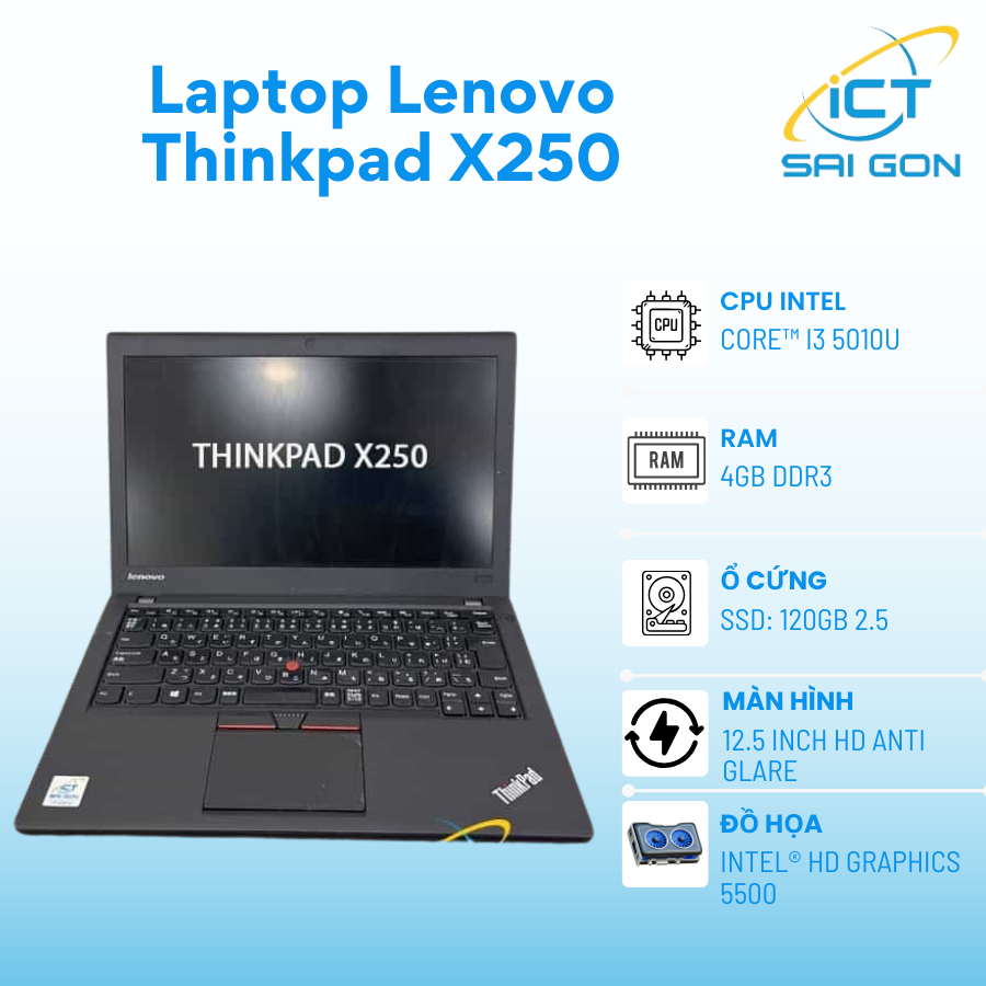 Laptop Lenovo Thinkpad X250, Core I3-5010U, Ram 4G, SSD 120GB, màn hình ...