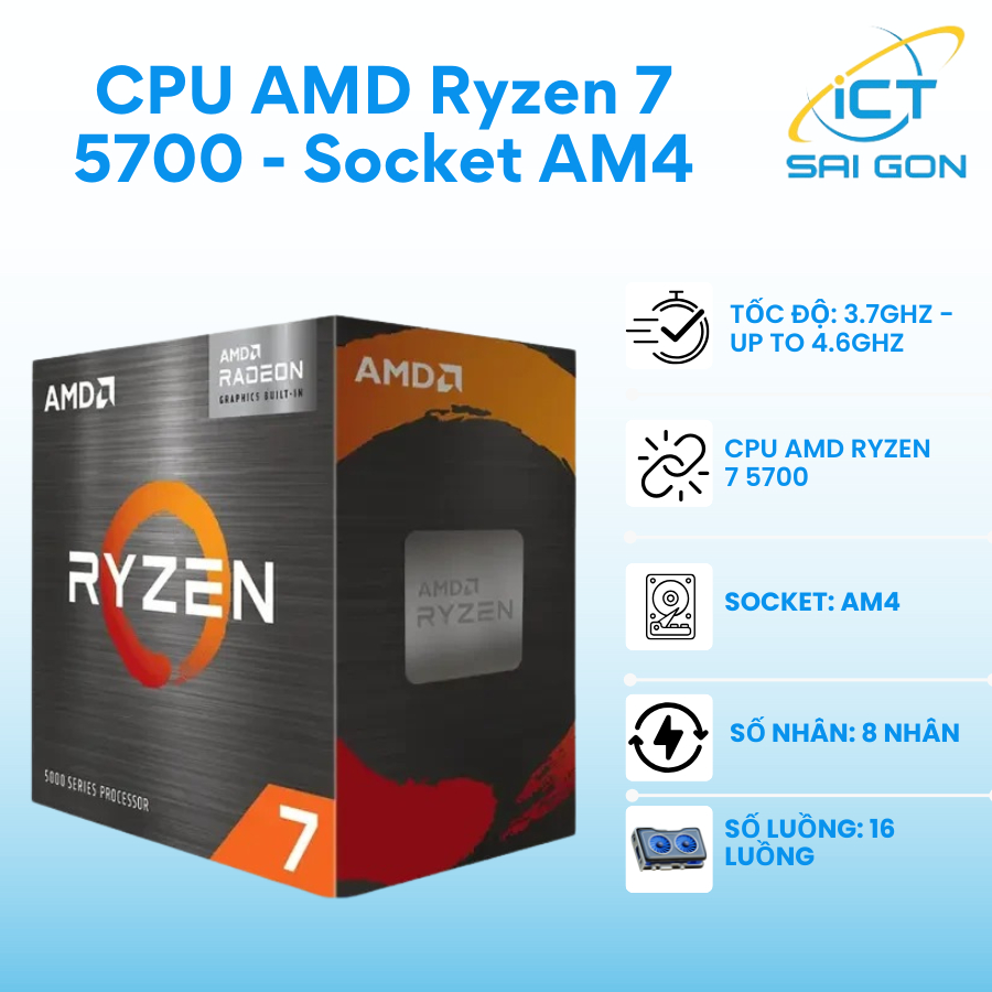 CPU AMD Ryzen 7 5700 (8 cores 16 threads, 3.7 Up to 4.6 Ghz, L2: 4M/ L3 ...