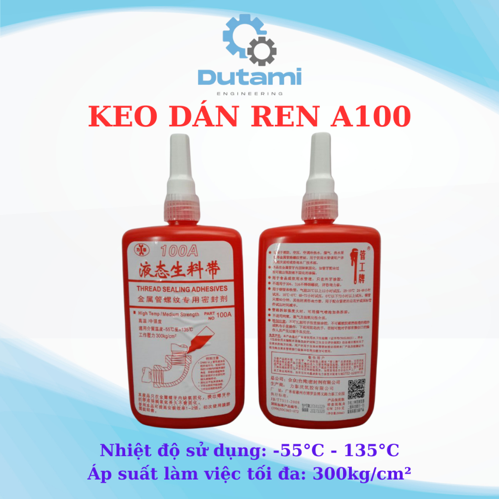 Keo non khoá ren/khóa ron A100, dùng dán ống kim loại có ren: ống khí ...